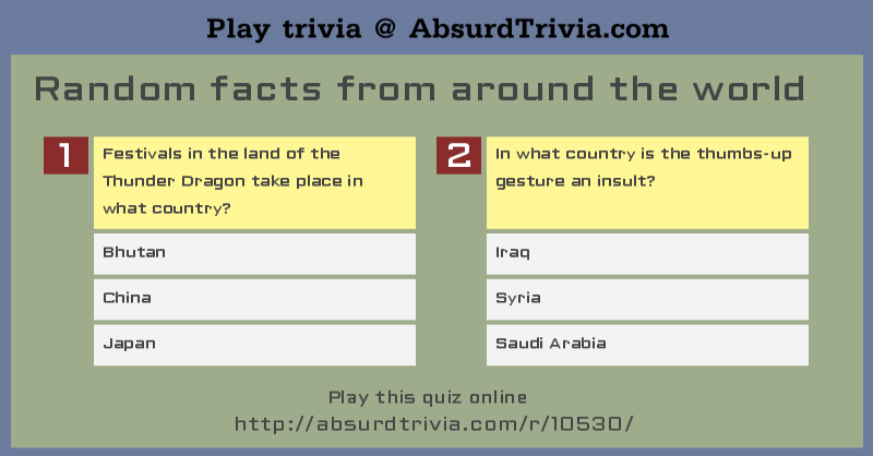 Trivia Quiz : Random facts from around the world