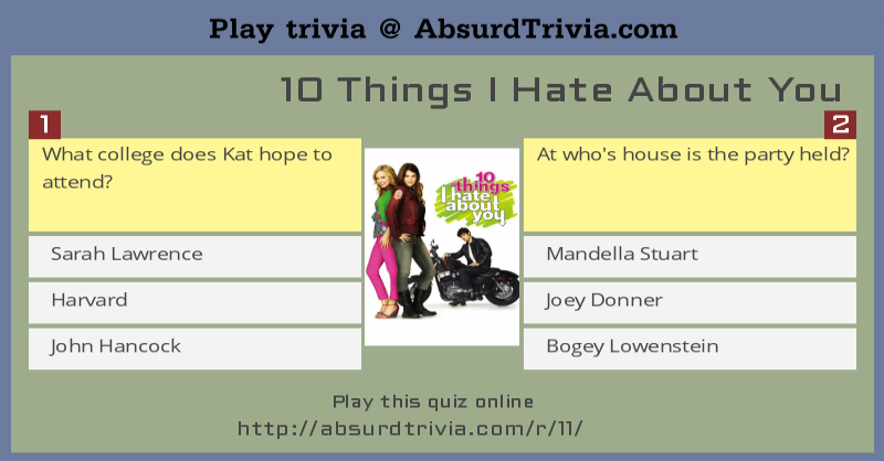 Trivia Quiz : 10 Things I Hate About You