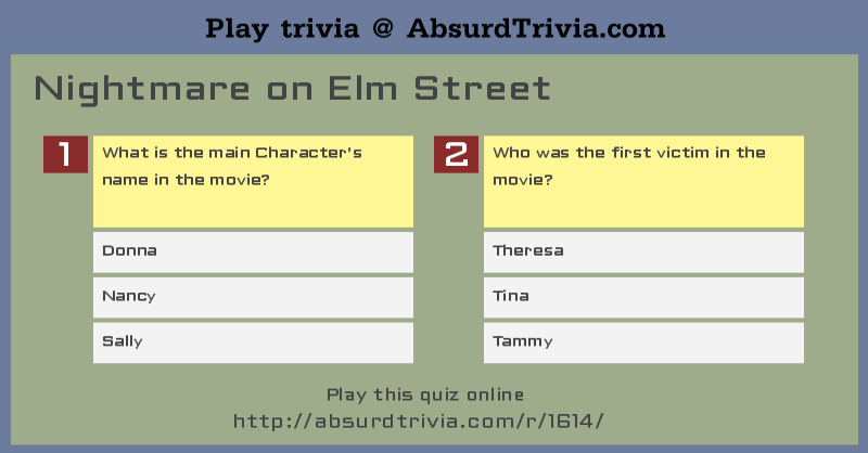 Trivia Quiz : Nightmare on Elm Street