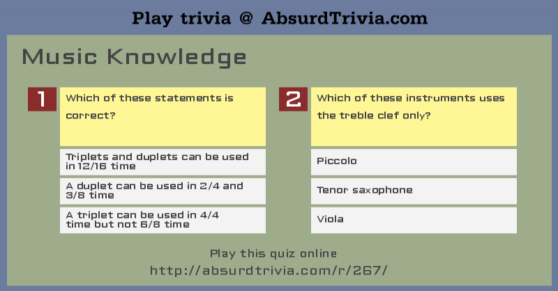 Trivia Quiz : Music Knowledge