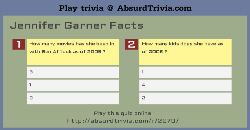 Trivia Quiz : Jennifer Garner Facts Trivia Quiz : Jennifer Garner Facts