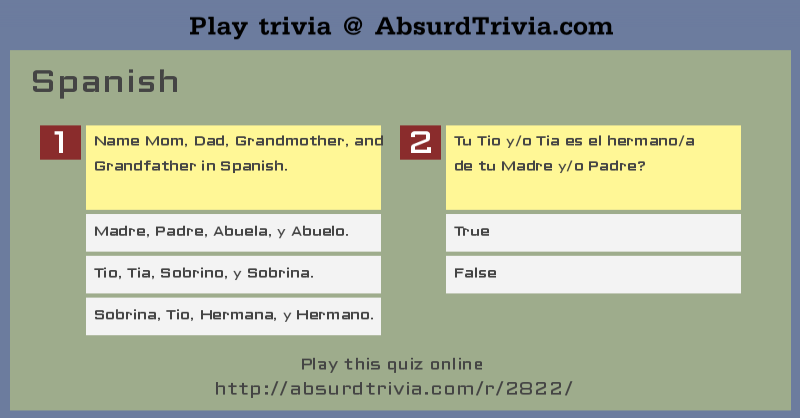 Trivia Quiz : Spanish