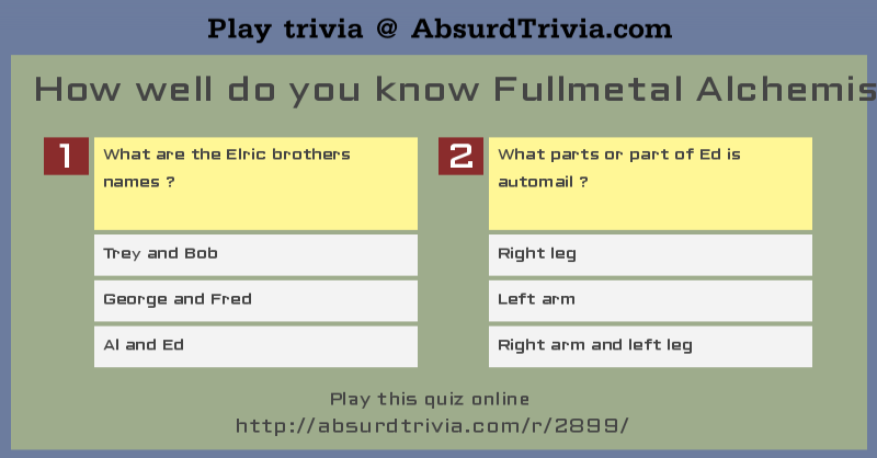 Trivia Quiz : How well do you know Fullmetal Alchemist