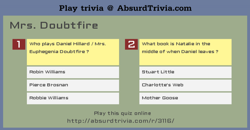 Trivia Quiz : Mrs. Doubtfire