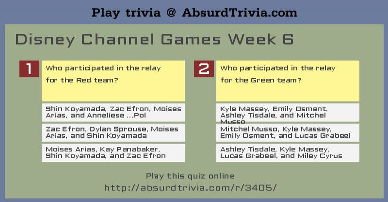 Trivia Quiz : Disney Channel Games Week 6