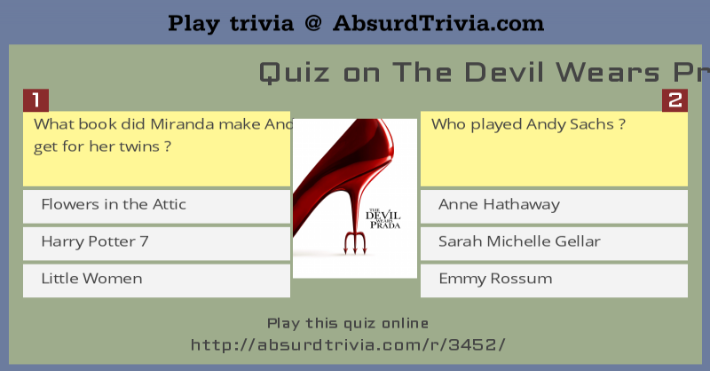 Trivia Quiz : Quiz on The Devil Wears Prada