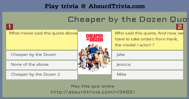Trivia Quiz : Cheaper by the Dozen Quotes