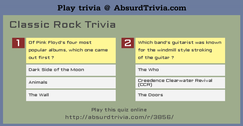 Classic Rock Trivia Classic Rock Trivia