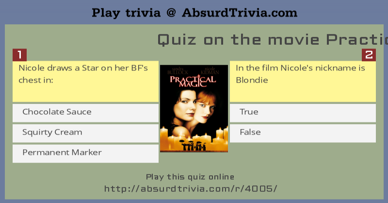 Trivia Quiz : Quiz on the movie Practical Magic