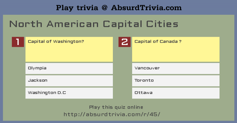 Trivia Quiz : North American Capital Cities