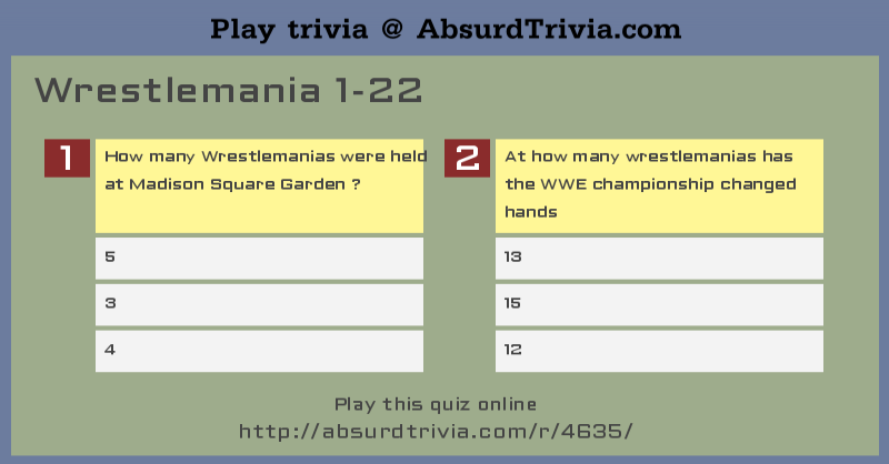 Trivia Quiz : Wrestlemania 1-22