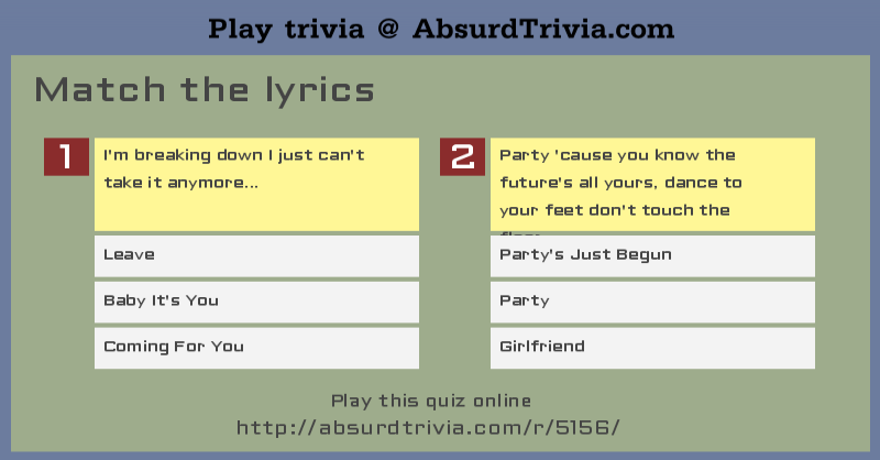 Trivia Quiz : Match the lyrics
