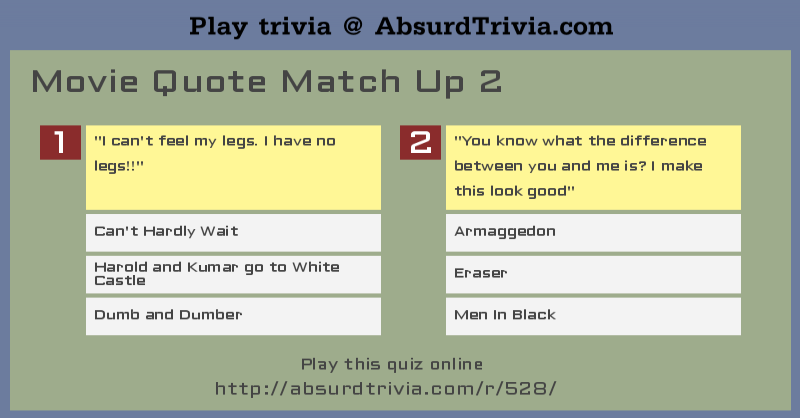 Trivia Quiz : Movie Quote Match Up 2