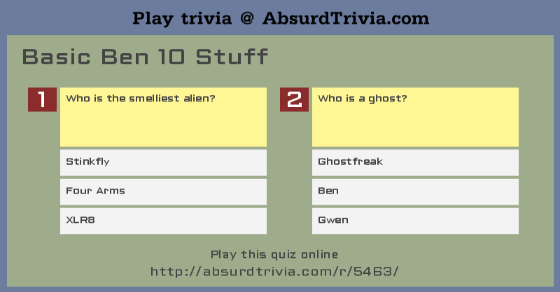 Trivia Quiz : Basic Ben 10 Stuff