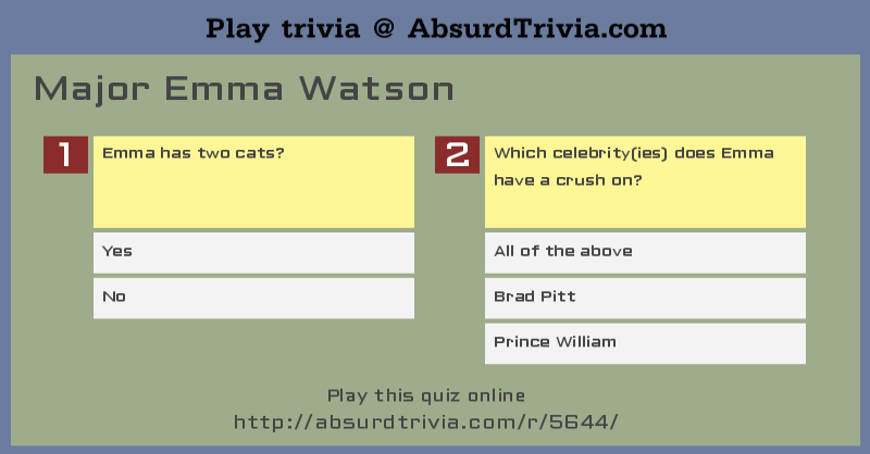 Trivia Quiz : Major Emma Watson