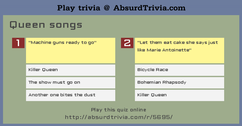 Trivia Quiz : Queen songs
