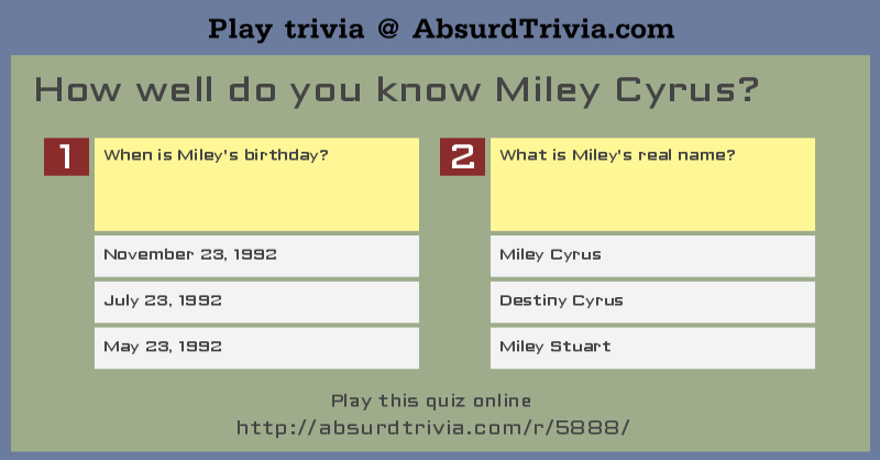 Trivia Quiz How Well Do You Know Miley Cyrus