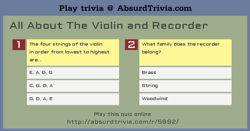 Trivia Quiz : All About The Violin and Recorder