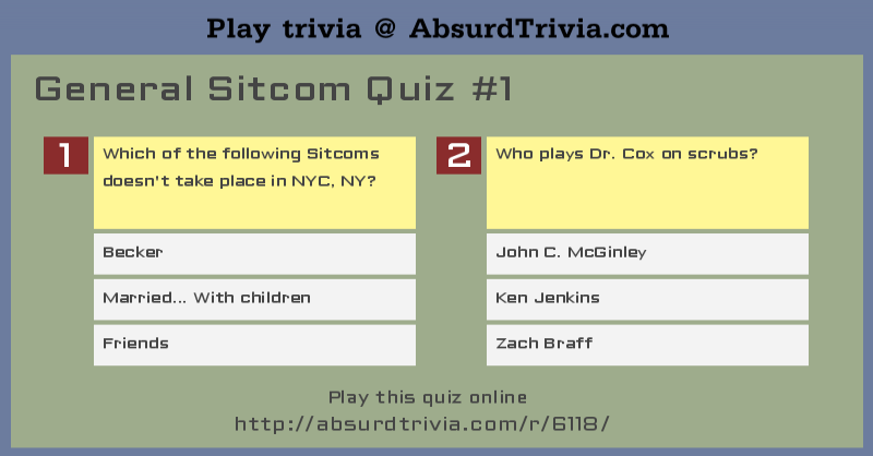 General Sitcom Quiz #1