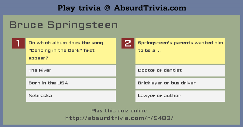 Trivia Quiz : Bruce Springsteen